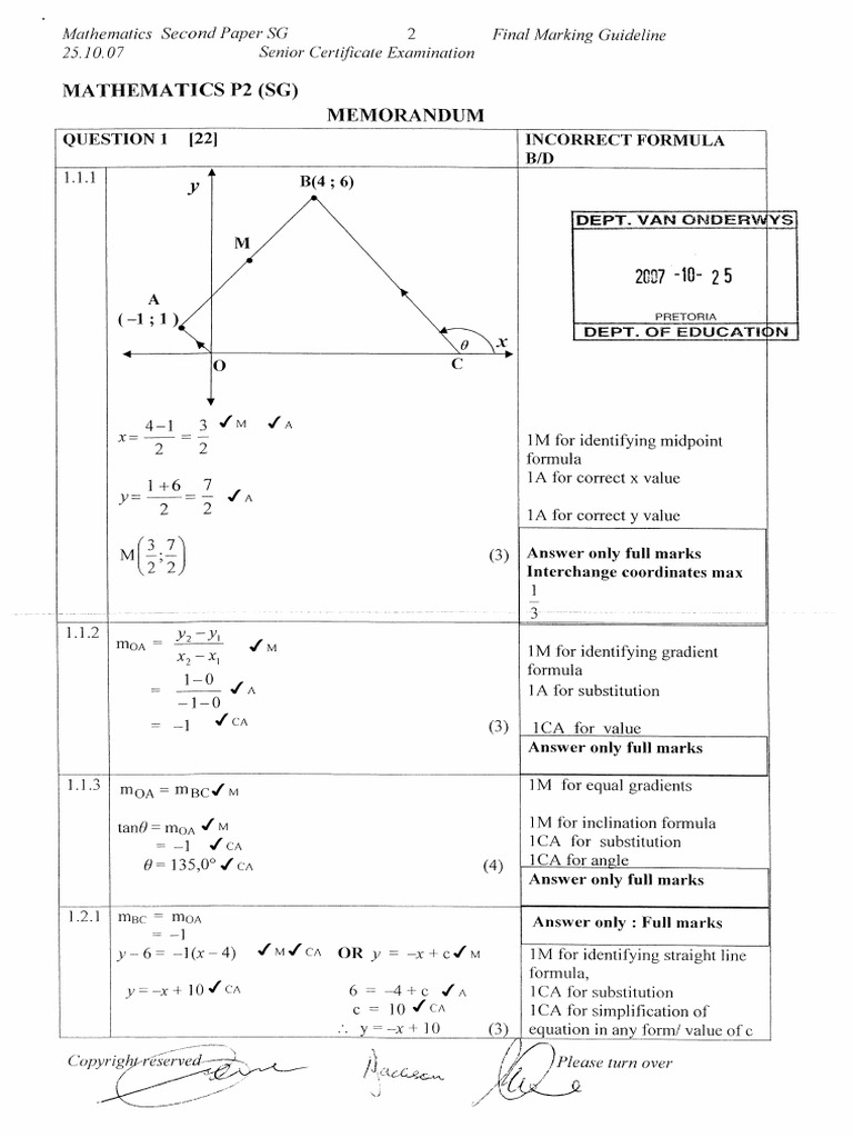 Mathematics p 2 Sg Memo | PDF