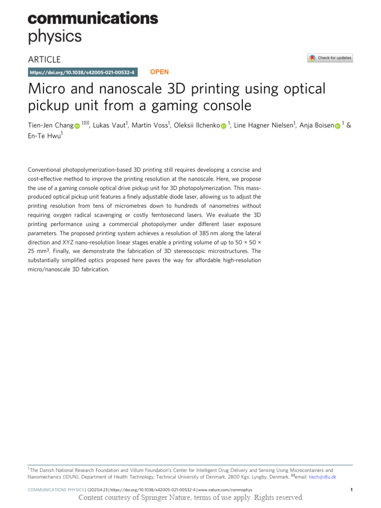 Micro and Nanoscale 3D Printing Using Optical Pick | PDF | Optics | Laser