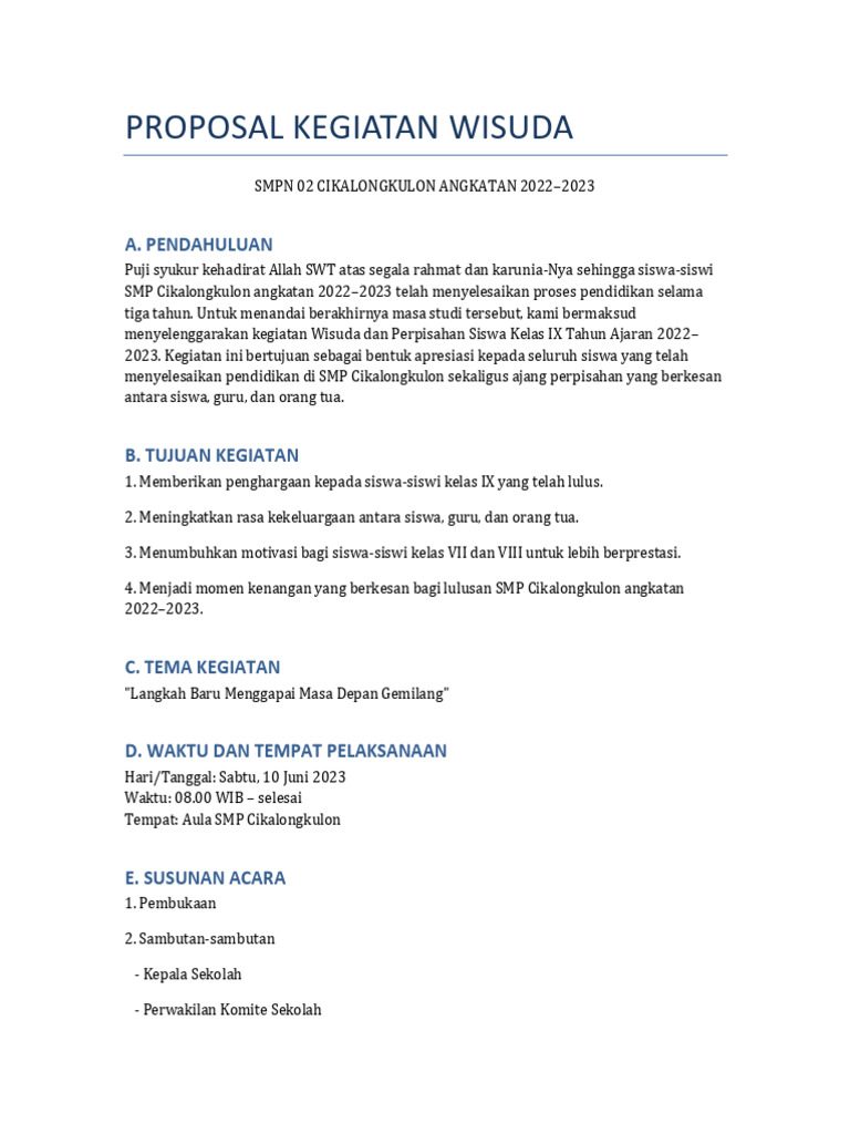 Proposal Wisuda SMP Cikalongkulon | PDF