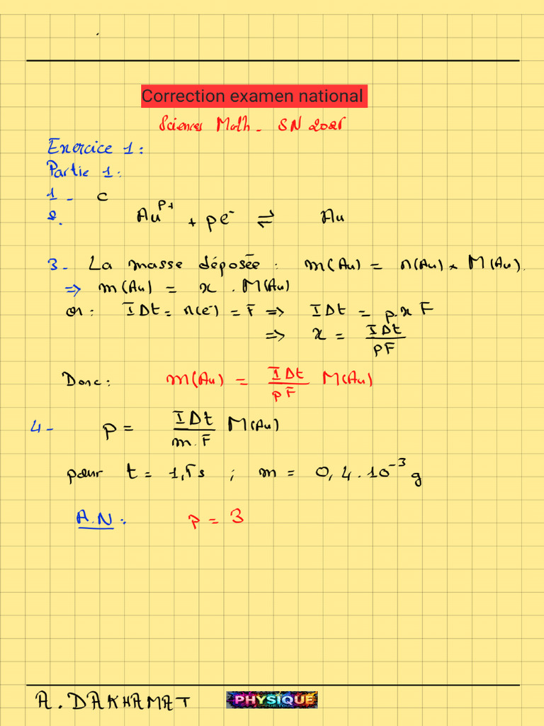 Correction Examen National de Physique Chimie SM 2025 SN-1 | PDF