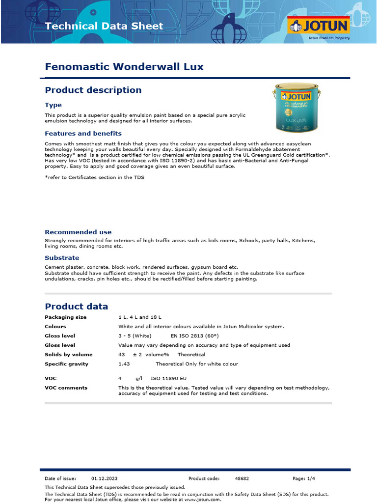 TDS¤48682¤Fenomastic Wonderwall Lux¤Euk¤GB | PDF | Paint | Materials