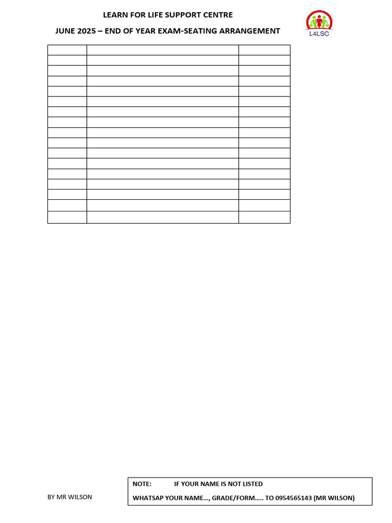 Revised End of Year Seating Arrangement Table | PDF