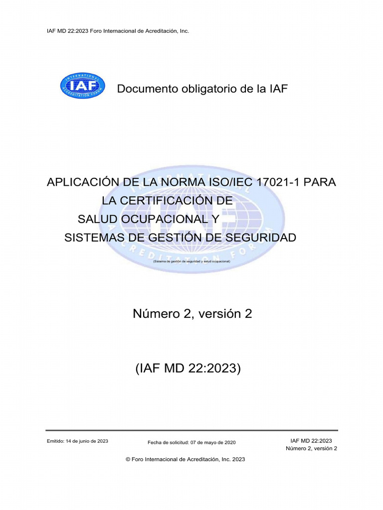 Certificación ISO/IEC 17021-1: IAF MD 22 | PDF | Seguridad y salud ...