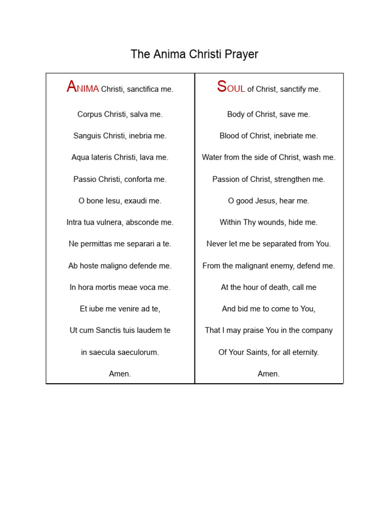 Anima Christi Prayer - Latin - English | PDF