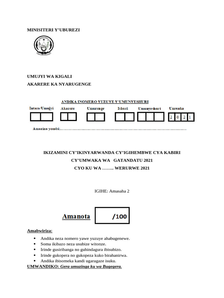 Kinyarwanda P6 Term 2 2020-2021 | PDF