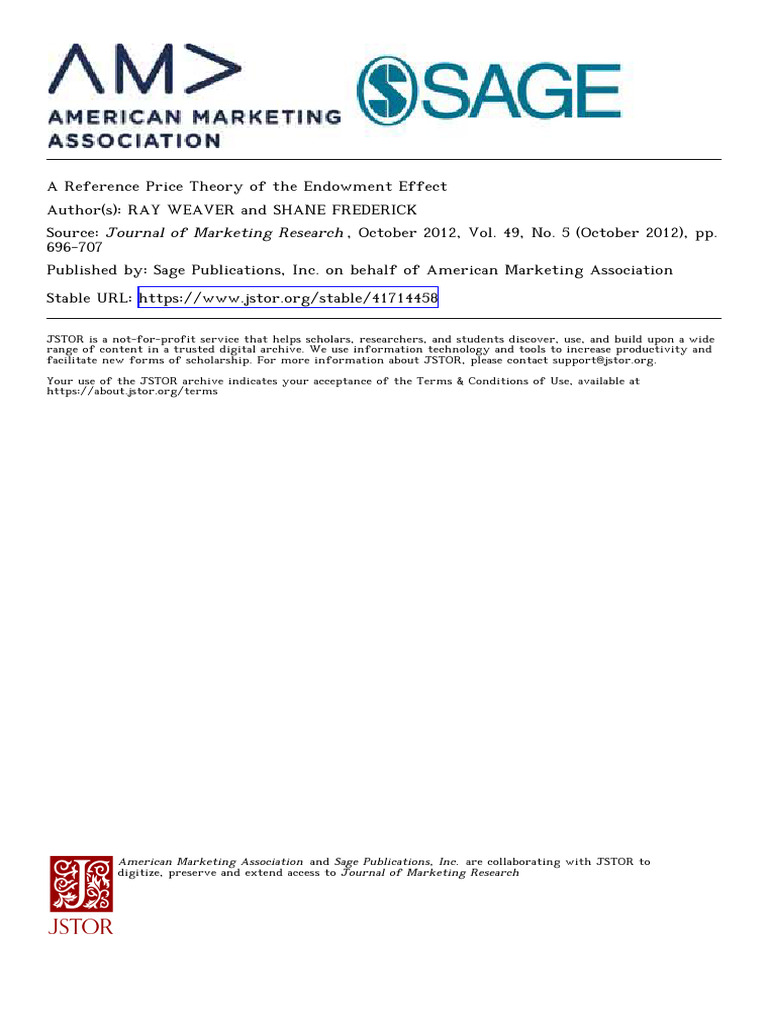 Reference Price Theory & Endowment Effect | PDF | Economics