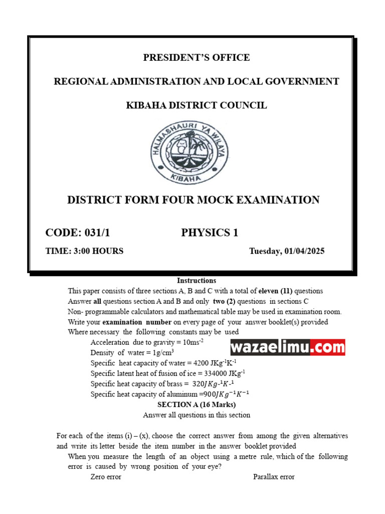 Physics f4 Mock 2025 | PDF | Diode | Waves