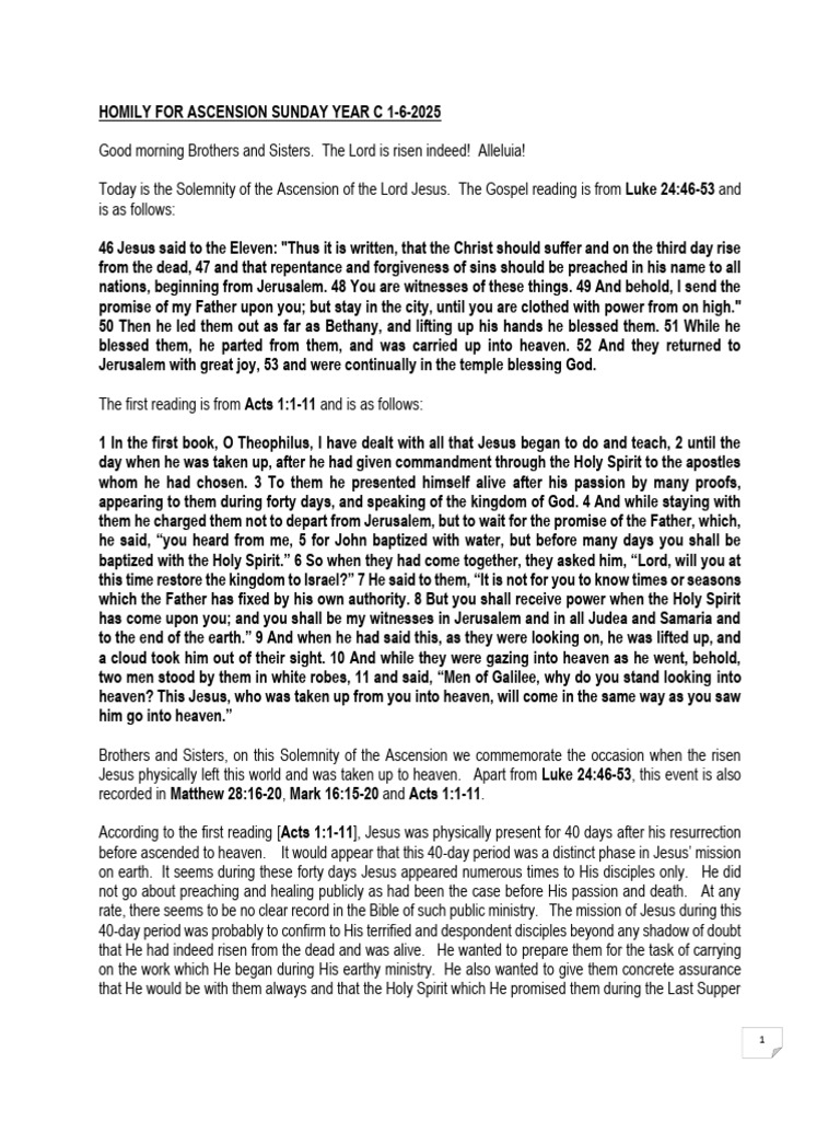 Homily for Ascension Sunday C 1-6-2025 | PDF | Jesus | Acts Of The Apostles