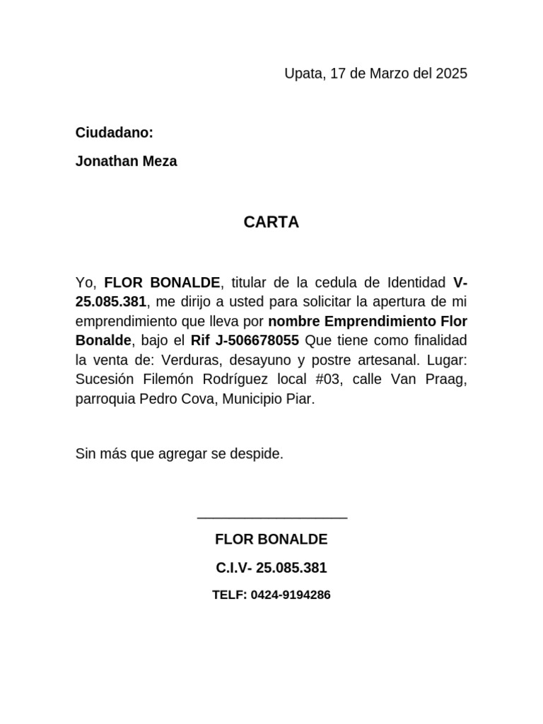 CARTA A Jonathan Meza | PDF