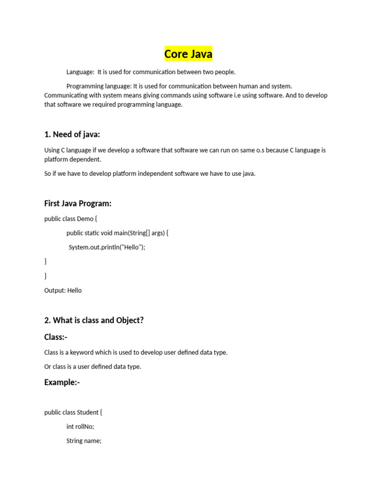 Core Java - SM Joshi Colage | PDF | Class (Computer Programming) | Java (Programming Language)