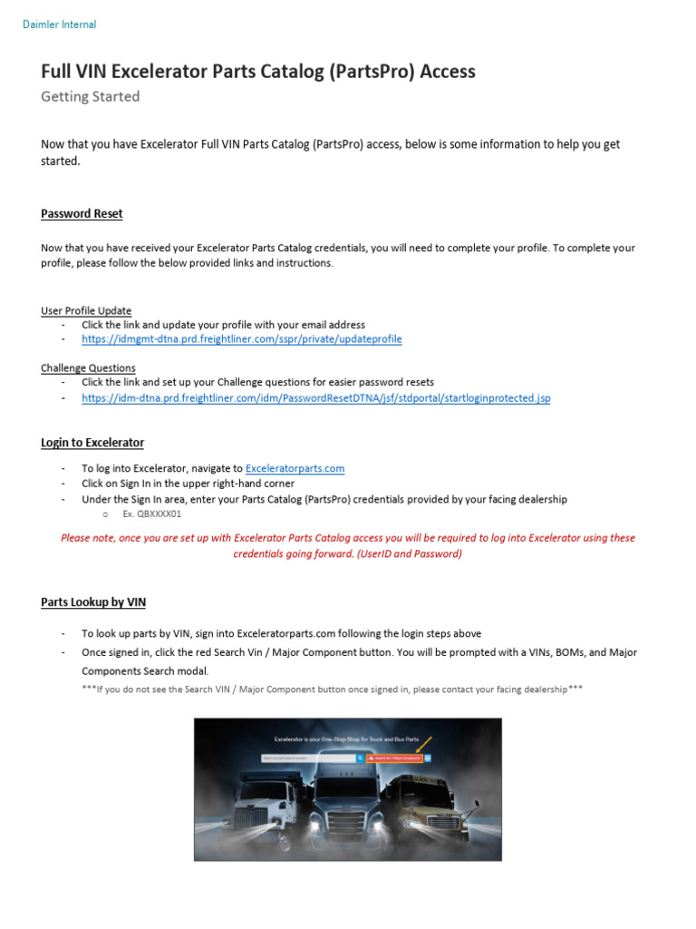 Excelerator Full VIN Parts Catalog - Getting Started Guide | PDF