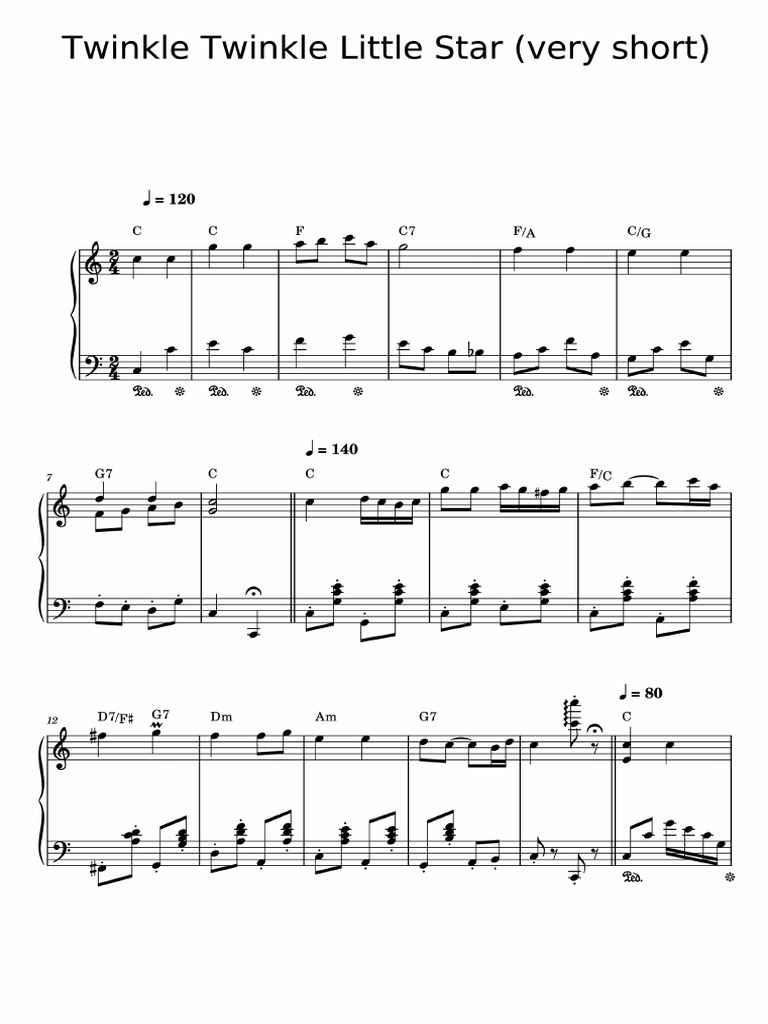 Twinkle Twinkle Little Star Very Short Piano Jane Taylor | PDF