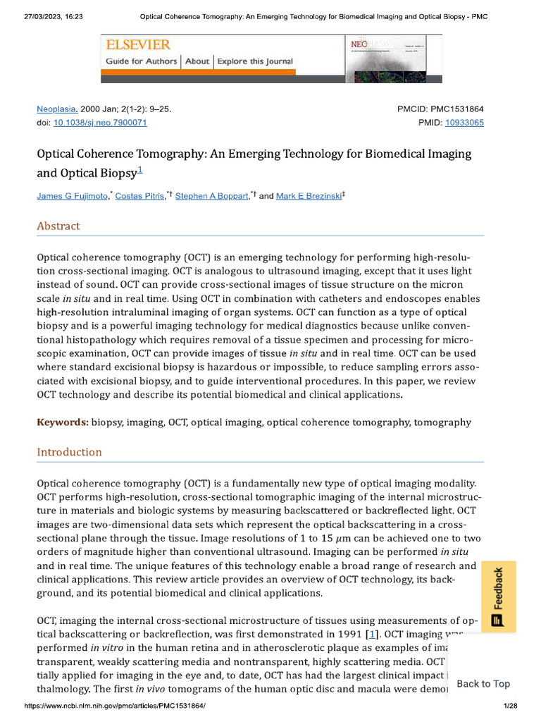 Optical Coherence Tomography An Emerging Technology For Biomedical ...