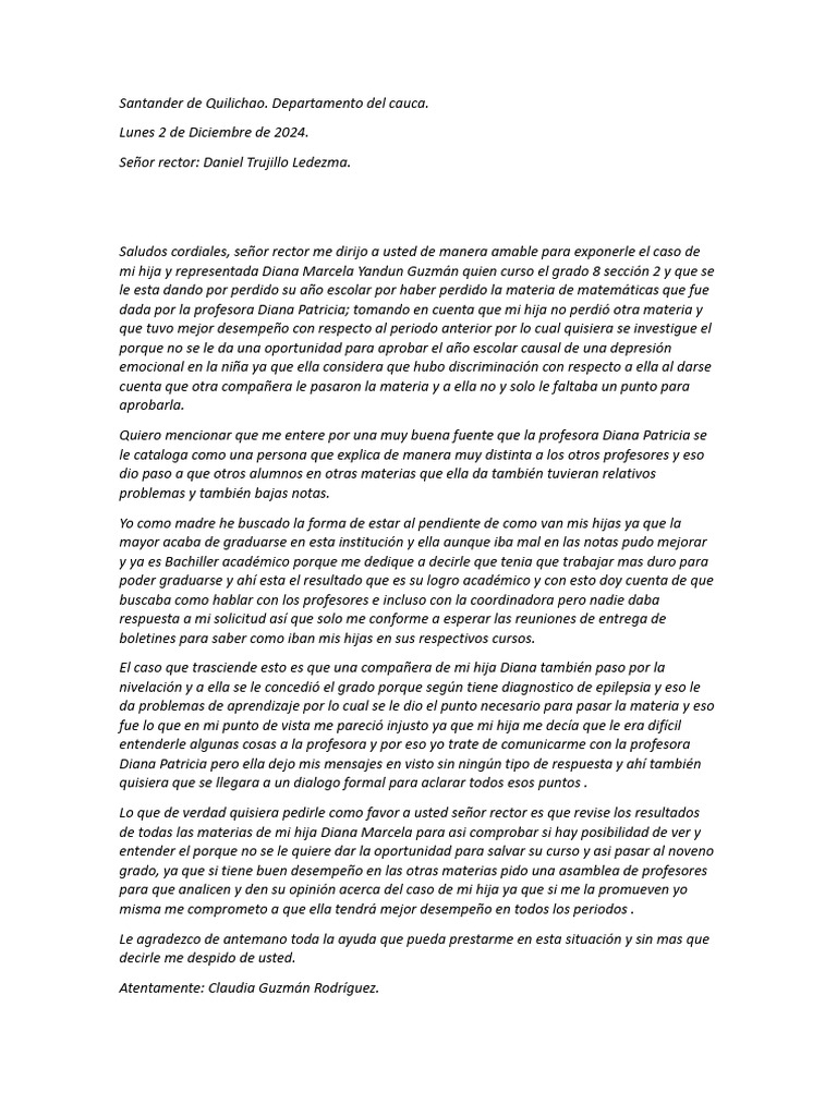 Carta Al Rector. | PDF