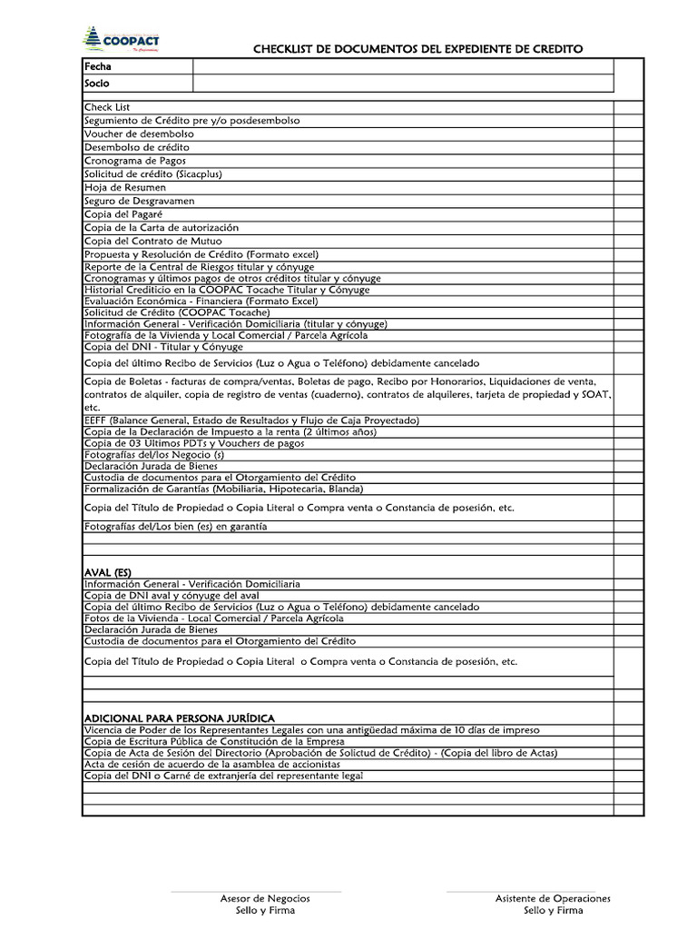 Checklist de Documentos Del Expediente de Credito-1 | PDF