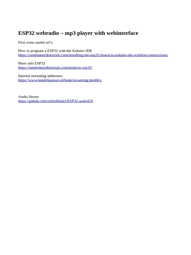 Esp32 Webradio Esp32 Wrover En Mp3 Speler Met Web Interface Pdf Wi Fi Computer Engineering