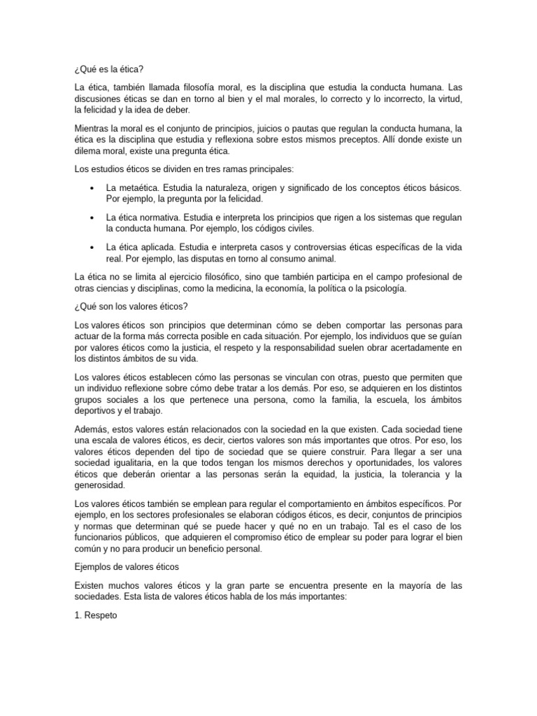 Ética y Valores: Definición y Ejemplos | PDF | Moralidad