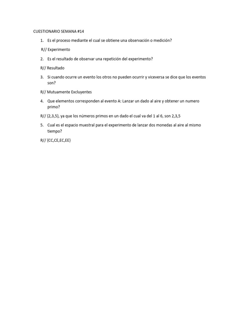Cuestionario Semana14 Estadistica | PDF