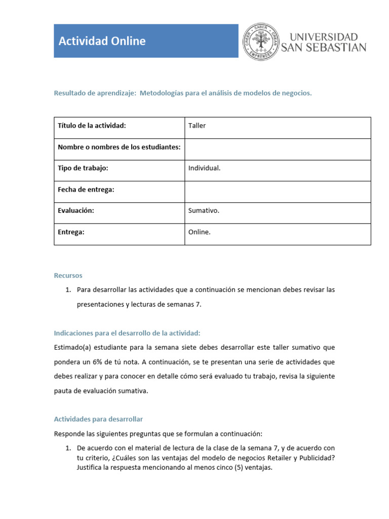 S7 Taller Modelo de Negocios | PDF | Aprendizaje