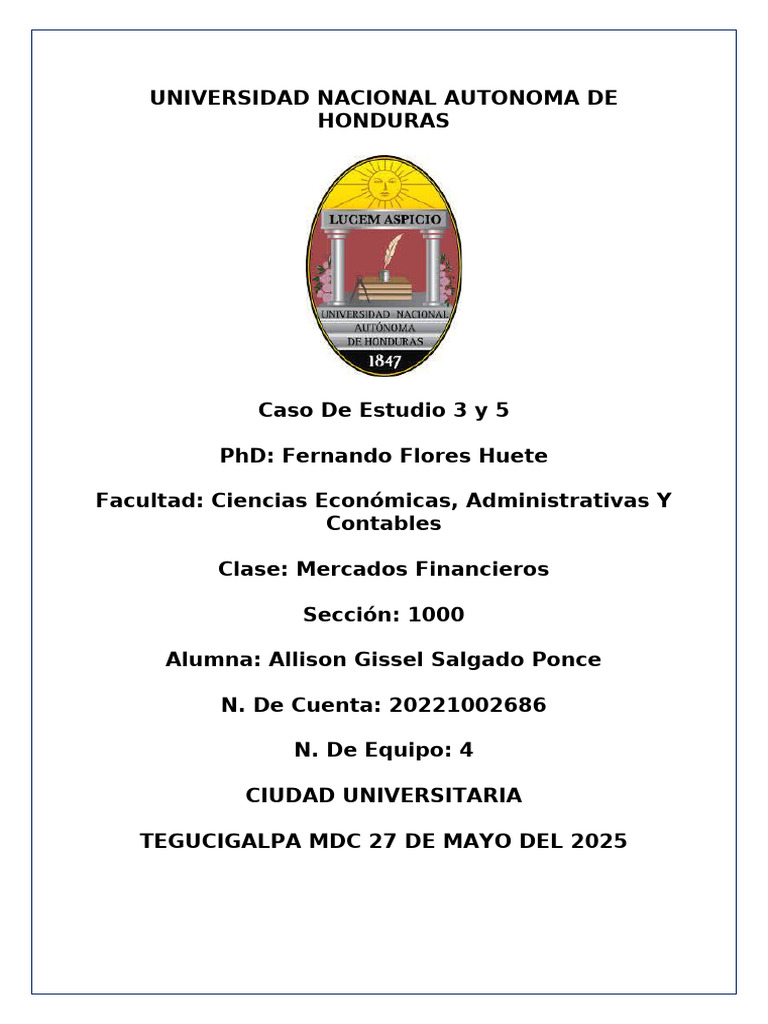 E4 Allison Salgado UNAHCaso de Estudio 3 y 5 | PDF | Inversiones | Bancos