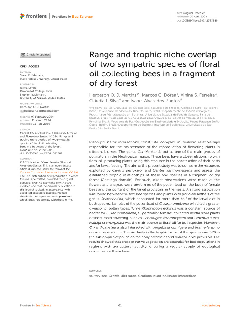 Range and Trophic Niche Overlap of Two Sympatric Species | PDF | Bees ...