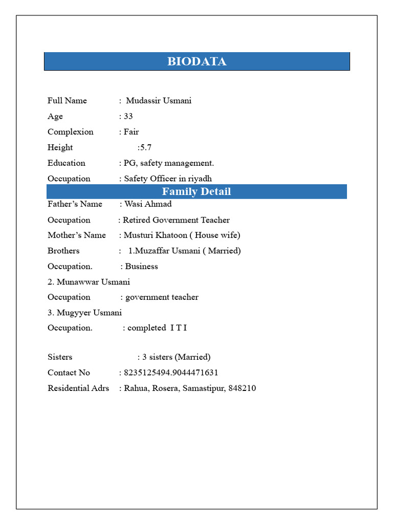 Biodata Mudassir | PDF