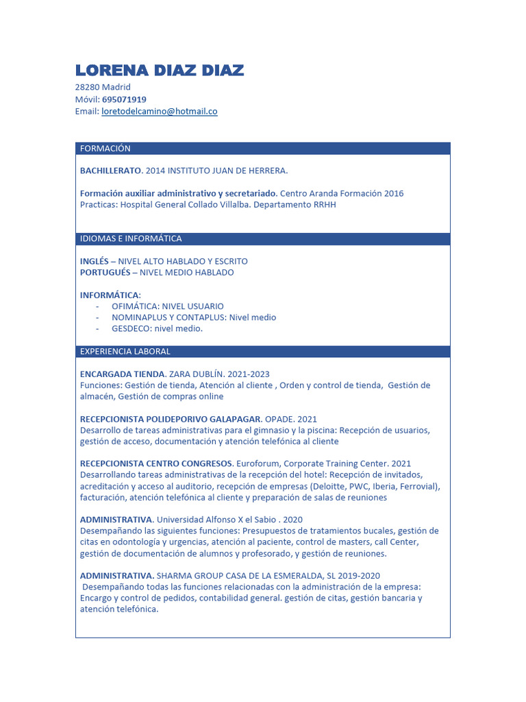 CV Lorena Diaz Diaz 2024 | PDF