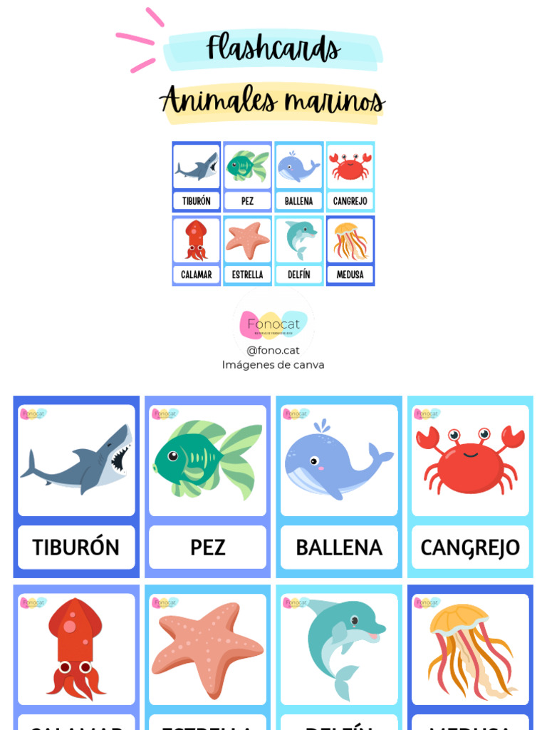 Flashcards Animales Marinos | PDF