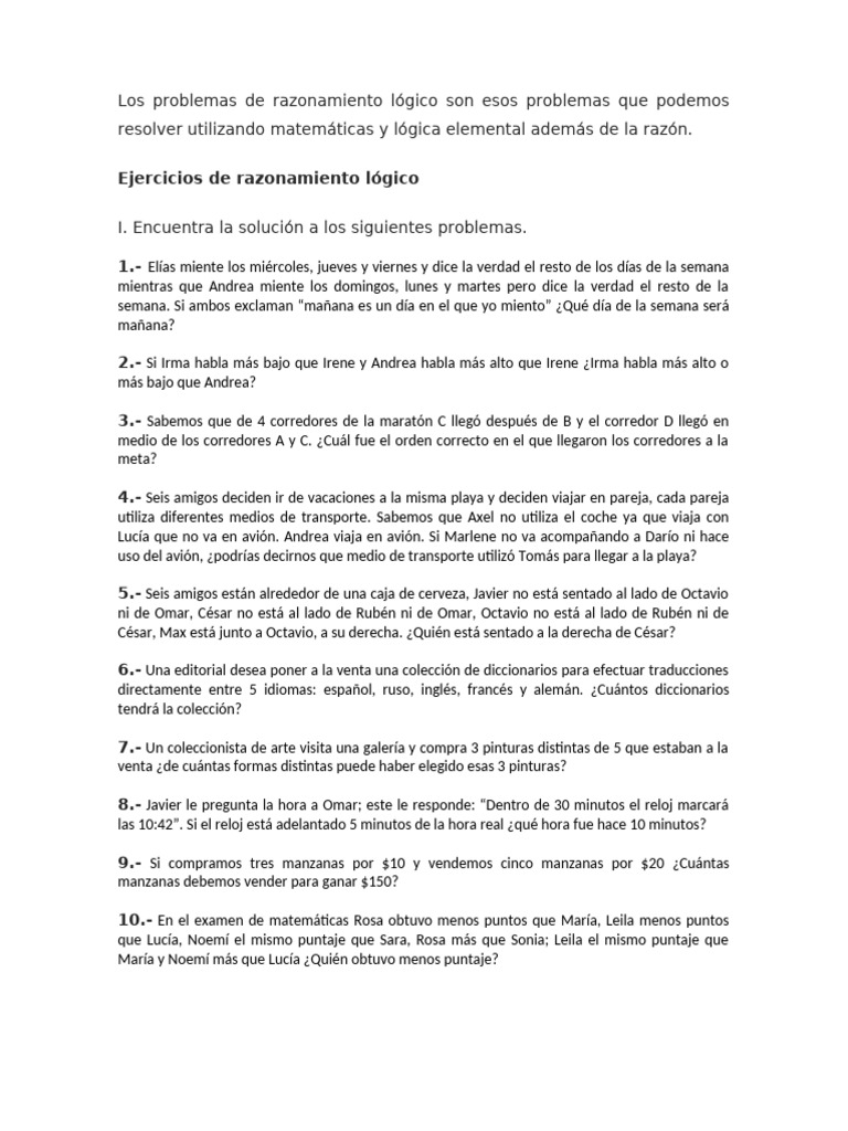Los Problemas de Razonamiento Lógico Son Esos Problemas Que Podemos ...