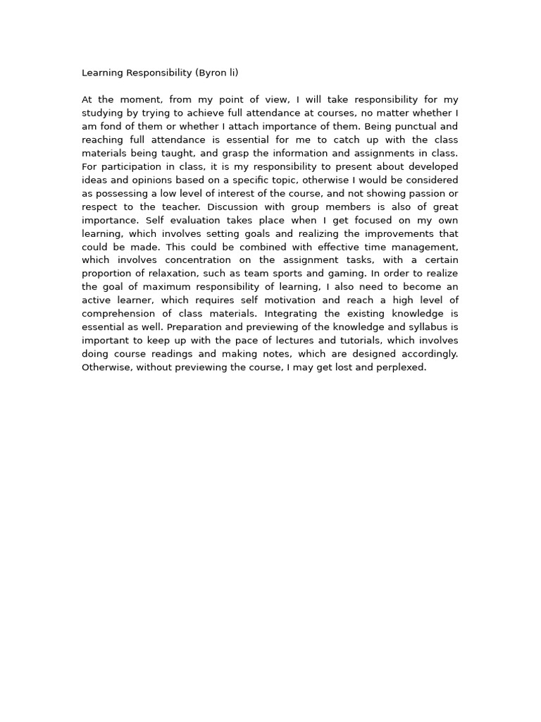 Learning Responsibility | PDF