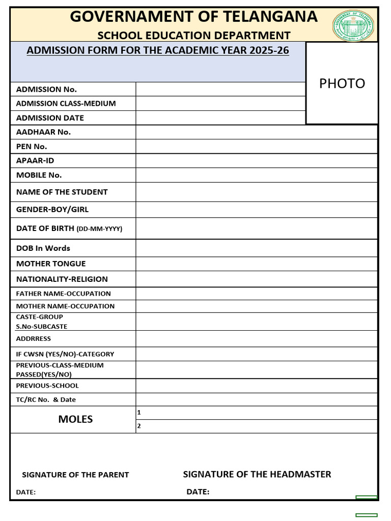 Admission Form-1 | PDF