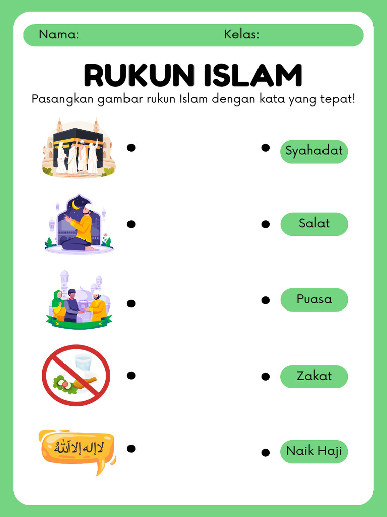Mengenal Rukun Islam Lembar Kerja Hijau Gaya Ilustratif | PDF