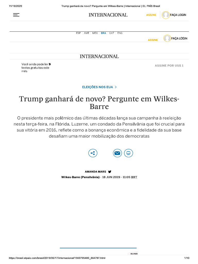 2020-09. El PAIS. Trump Ganhará Novamente. | PDF