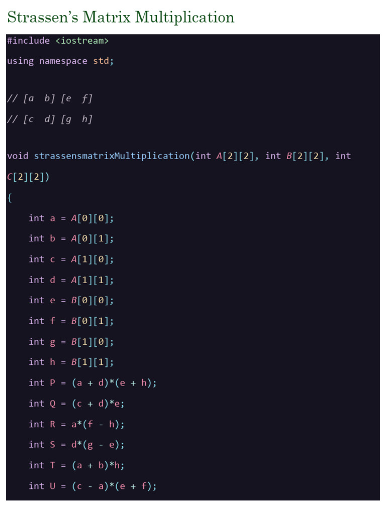 Strassen's Matrix Multiplication in C++ | PDF