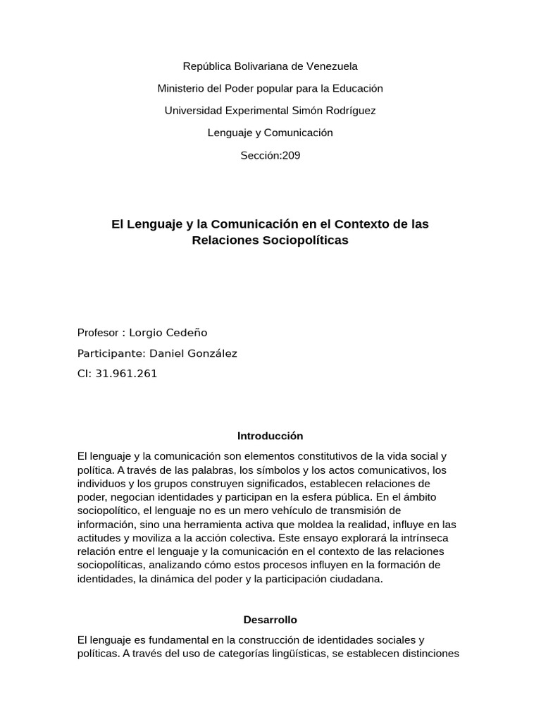 El Lenguaje y La Comunicación en El Contexto de Las Relaciones ...
