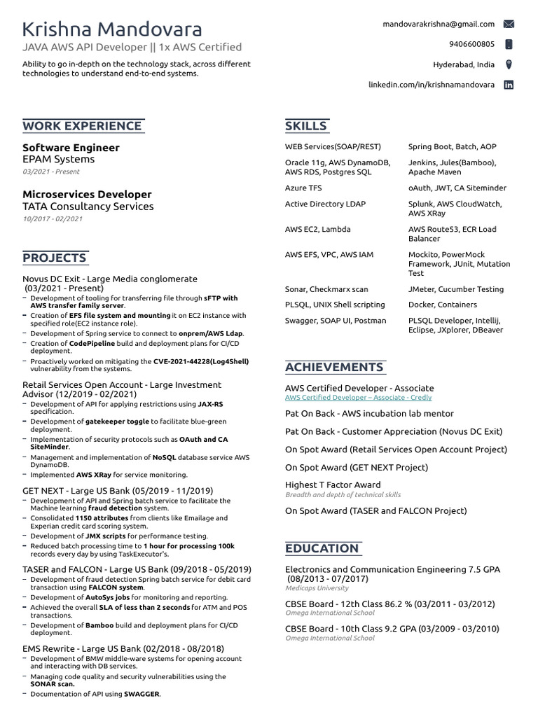 Krishna Man Do Vara Resume | PDF | Amazon Web Services | Information Technology