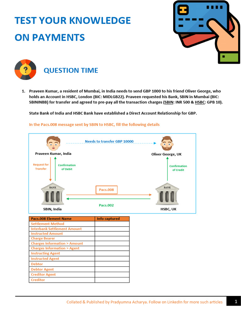 Quiz On Pacs.008 Serial Flow - Part 1 | PDF | Debit Card | Banks