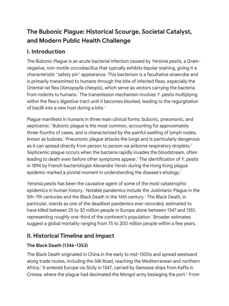 The Bubonic Plague - Historical Scourge, Societal Catalyst, and Modern ...