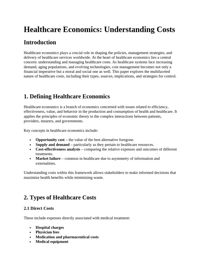 Healthcare Economics, Understanding Cost | PDF | Health Care | Economics