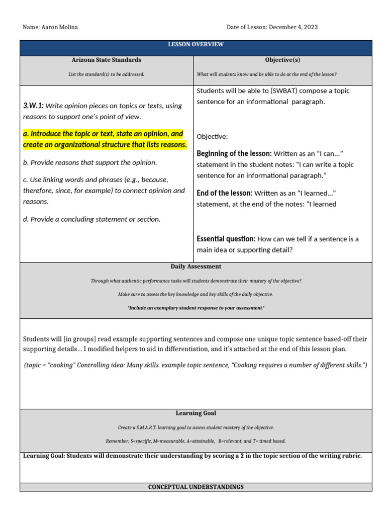 Writing Topic Sentences for 3rd Grade | PDF | Teachers | Thought