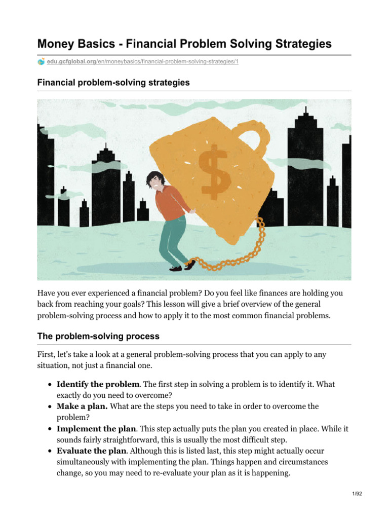 Money Basicsnbsp - Financial Problem Solving Strategies | PDF | Credit ...
