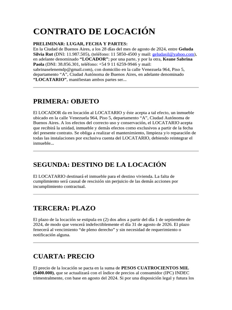 Contrato de Locación | PDF