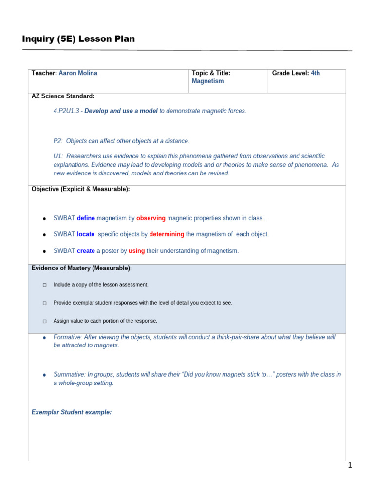 Inquiry-Based Lesson Plan - Magnetism | PDF | Magnetism | Force