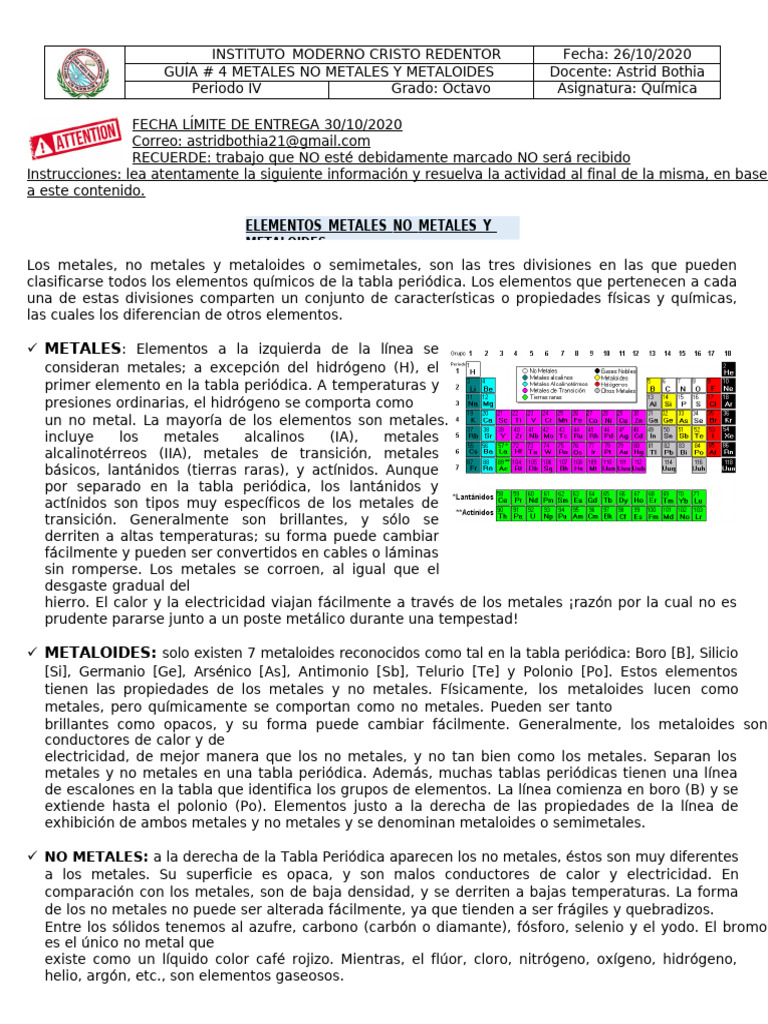 Clasificación de Metales y No Metales | PDF | Rieles | Elementos químicos
