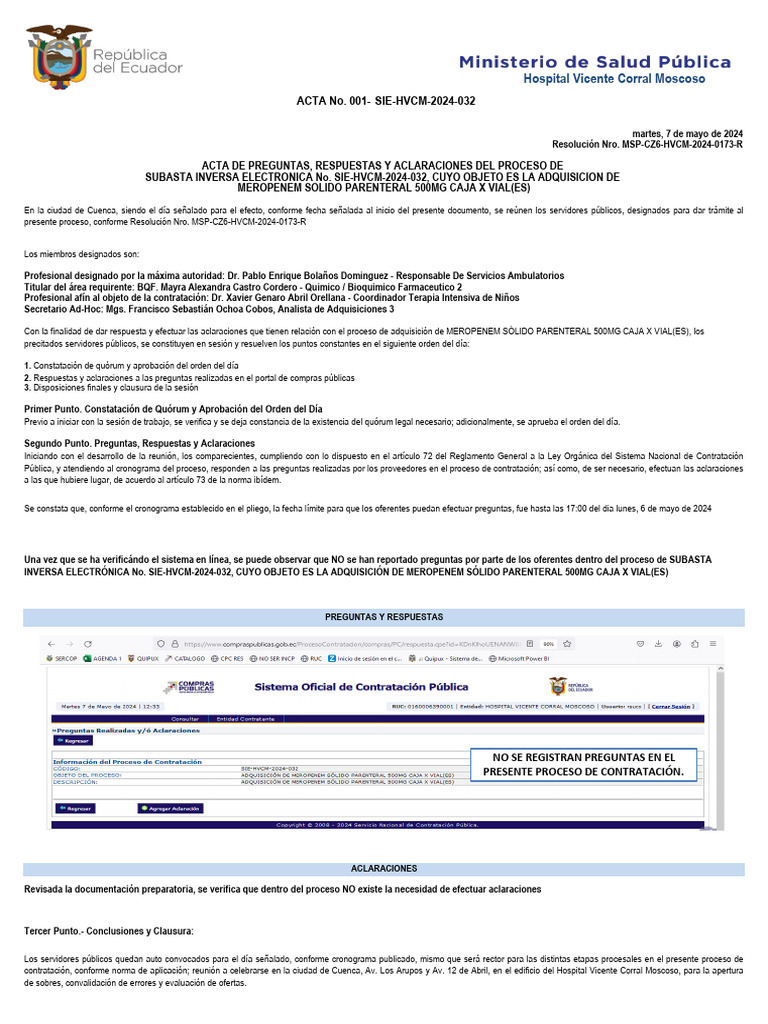 Acta Preguntas Respuestas Aclaraciones Signed Signed | PDF