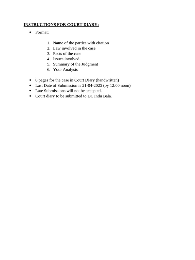 Court Diary Submission Guidelines | PDF