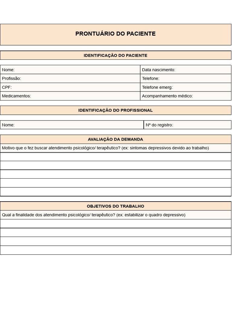 Prontuário de Atendimento Psicológico | PDF | Psicoterapia ...