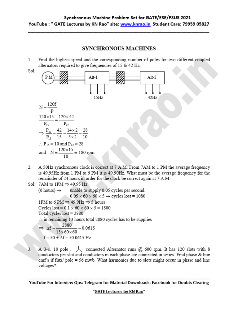 Synchronous Problem Set Final | PDF | Electric Generator | Ac Power