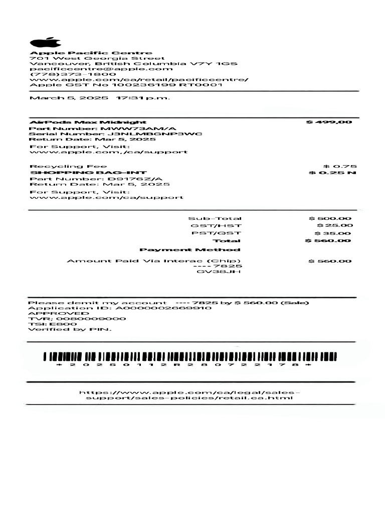 Boleta Apple Sample Airpods Max Midnight (Mar 5 2025) (1) | PDF