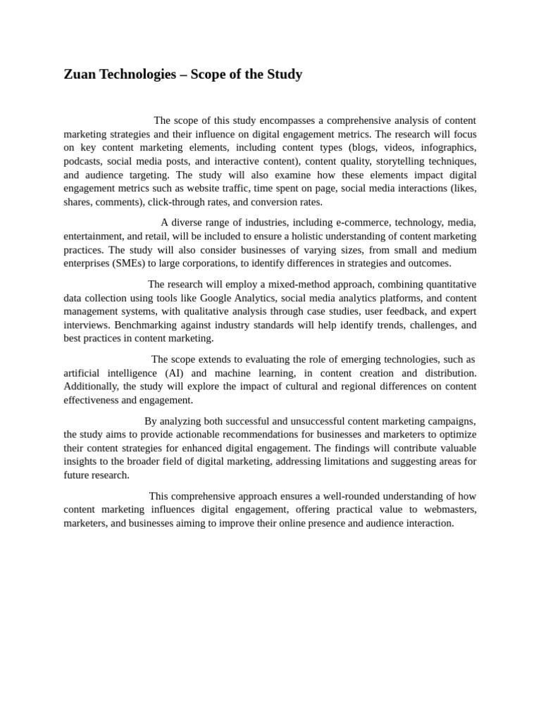 Zuan Technologies Scope of The Study | PDF